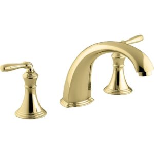 kohler t398-4-pb devonshire deck mount bath faucet trim, 3-hole 2-handle bathtub faucet, nondiverter spout, vibrant polished brass