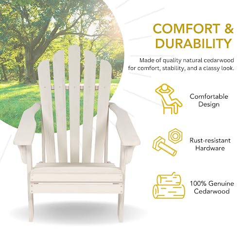 Shine Company Westport Wooden Adirondack Chair, Outdoor Patio Firepit Chairs, Back & Seat Pre-Assembled, Eggshell White