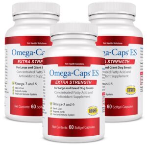 omega-caps extra strength for large breeds-vet formulated for healthy radiant skin & coat while reducing excess shedding. omega 3 for immune system support, easy to dose, 180 soft gel capsules