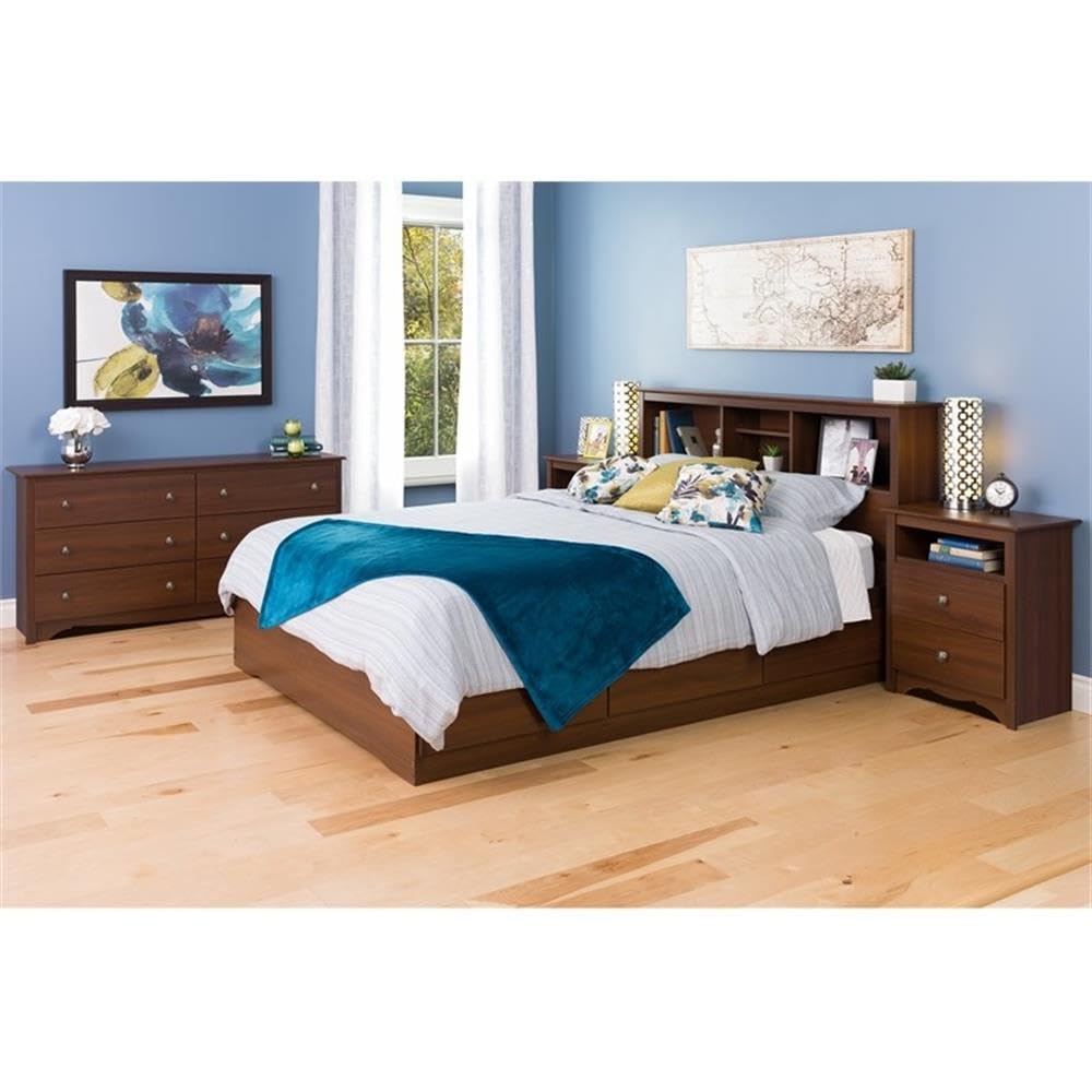 Prepac Stylish Full/Queen Headboard with 3 Compartments, Deep Bookcase Style Headboard for Full/Queen Size Beds 11" D x 65.75" W x 43" H, Cherry, CSH-6643