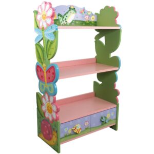 fantasy fields magic garden multi-tiered wooden children's bookshelf and storage drawers, multicolor