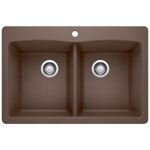 blanco 440218 diamond silgranit double bowl undermount or drop kitchen sink, 33" l x 22" w x 9.5" d, café