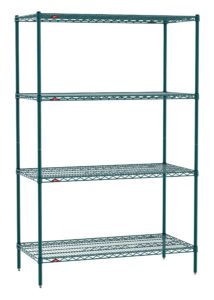 metro super erecta metroseal green epoxy shelving unit - industrial wire shelving for restaurants, kitchens, walk-in coolers/freezers with microban - 4 tier, 2000 lbs capacity, 24” w x 48” l x 74” h