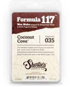 shortie's candle company coconut cove wax melts - formula 117-1 highly scented 3 oz. bar - made with natural oils - fruit & berry air freshener cubes collection