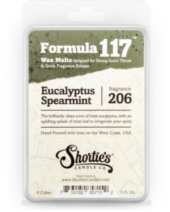 shortie's candle company eucalyptus spearmint wax melts - formula 117-1 highly scented 3 oz. bar - made with essential & natural oils - fresh & clean air freshener cubes collection