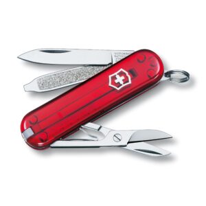 victorinox classic sd 7 function pocket knife, translucent ruby