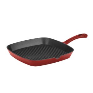 cuisinart ci30-23cr chef's classic enameled cast iron 9-1/4-inch square grill pan, cardinal red