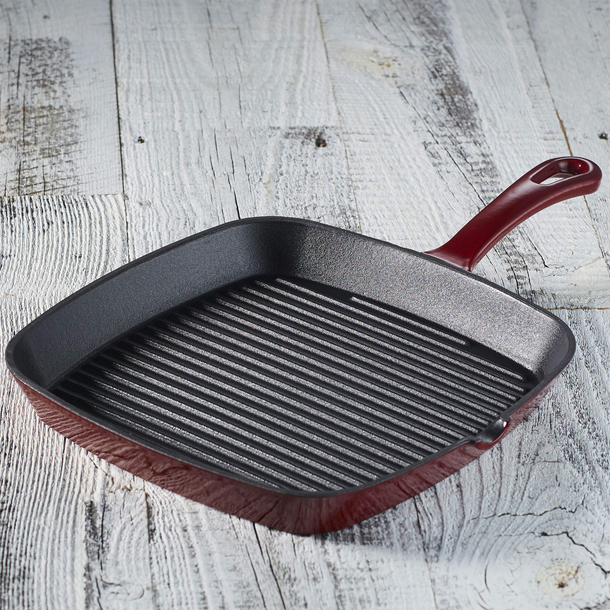 Cuisinart CI30-23CR Chef's Classic Enameled Cast Iron 9-1/4-Inch Square Grill Pan, Cardinal Red