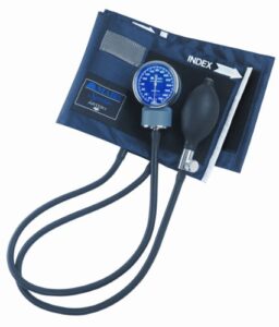 mabis aneroid sphygmomanometer with blue nylon blood pressure cuff, manual, home or professional use, large adult, blue