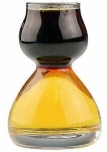 quaffer double bubble layered shot glass – chaser shot glass jigger for smooth tasty shots – fun unique split shot glasses barware (1.25oz top & 2.25oz bottom)