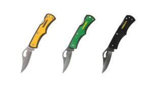 lansky small lockback display: 18-piece small pocket knife set with display case green/black/yellow - lkn045