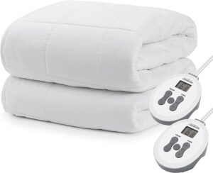 sunbeam imperial king heated mattress pad, 140-thread-count poly/cotton, white