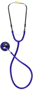 mabis stethoscope, lightweight, adult, dual head for intake and general examination with large diaphragm for high frequencies or the bell for low frequencies, 22 inch y tubing, blue