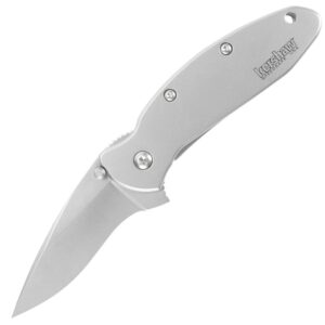 kershaw scallion pocket knife (1620fl); 2.4 420hc stainless steel blade and 410 steel handle, featuring speedsafe assisted opening, flipper, lanyard hole, secure frame lock and tip lock; 2.9 oz.,small