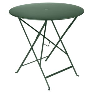 fermob - bistro 30" round table - folding table with steel top & umbrella hole - outdoor dinner & drinks - perfect for patio & garden - cedar green