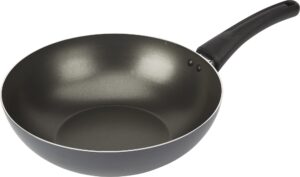 goodcook everyday nonstick 11-inch stir fry pan, deep walled skillet for easy mixing, even-heating aluminum wok, ergonomic handle, charcoal silicone lacquer, black frying pan