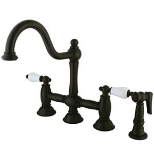 kingston brass ks3795plbs restoration 8-inch center kitchen faucet with brs spr, oil rubbed bronze