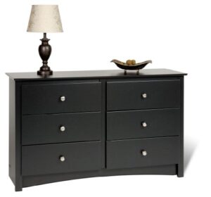 prepac sonoma traditional 6-drawer dresser for bedroom, functional dresser chest of drawers 16" d x 48" w x 29" h, black, bdc-4829