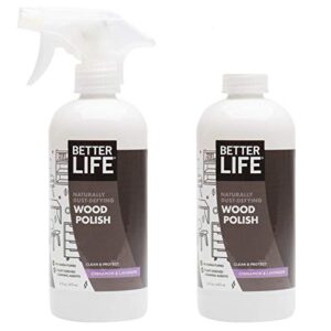 better life wood furniture polish - wood cleaner & dusting spray for tables, banisters or floor - great wood seasoning for old wooden cabinet, antique restorer - 16oz (2pack) cinnamon & lavender