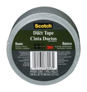 3m basic duct tape, silver duct tape for temporary repairs, 3m duct tape for indoor use, 1.88 inches x 30 yards, 1 roll