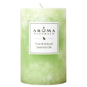 aroma naturals litsea cubeba and bergamot essential oil green scented pillar candle, verbena, 2.5 inch x 4 inch