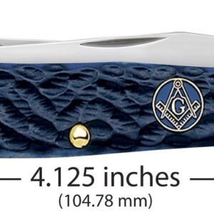 Case WR XX Pocket Knife Blue Bone Masonic Trapper W/Gift Tin Item #1058 - (6254 SS) - Length Closed: 4 1/8 Inches