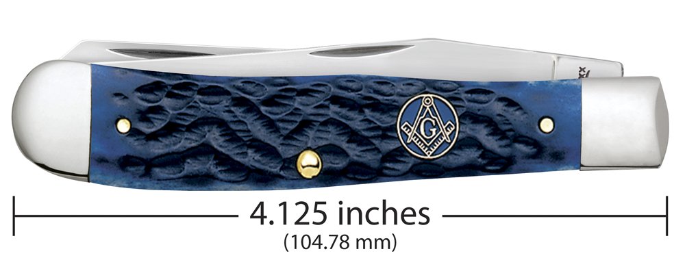 Case WR XX Pocket Knife Blue Bone Masonic Trapper W/Gift Tin Item #1058 - (6254 SS) - Length Closed: 4 1/8 Inches