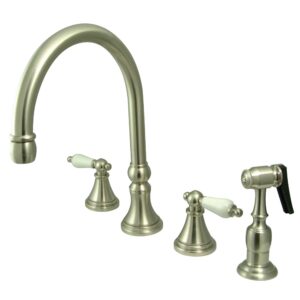 kingston brass ks2798plbs governor deck mount kitchen faucet with brass sprayer, 8-1/4", brushed nickel