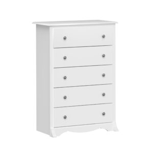 prepac sonoma superior 5-drawer chest for bedroom - spacious and stylish chest of drawers, measuring 17.75"d x 31.5"w x 44.75"h, in white finish