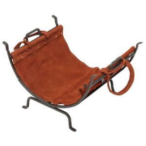 uniflame olde world iron firewood log holder with suede leather carrier