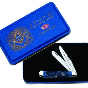 Case WR XX Pocket Knife Blue Bone Masonic Trapper W/Gift Tin Item #1058 - (6254 SS) - Length Closed: 4 1/8 Inches