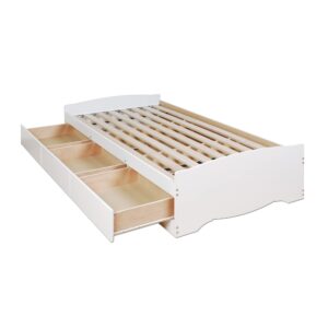 prepac mate's twin 3-drawer minimalist platform storage bed, contemporary twin bed with drawers 76.5" d x 41" w x 18.75" h, white, wbt-4100-2k