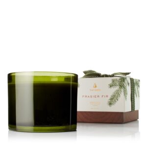 thymes frasier fir scented candle - heritage large 3 wick candle for home decor - holiday candle - green candles for home scented with notes of siberian fir needles, cedarwood & sandalwood (17 oz)