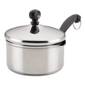 farberware classic stainless steel 1-quart covered straining saucepan, silver