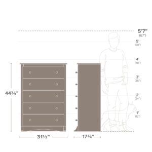 Prepac Sonoma Superior 5-Drawer Chest for Bedroom - Spacious and Stylish Chest of Drawers, Measuring 17.75"D x 31.5"W x 44.75"H, In White Finish