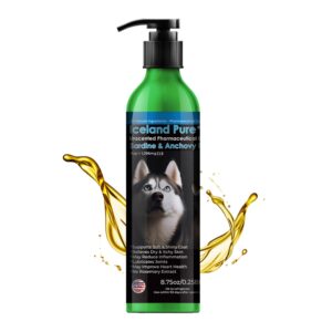 sardine anchovy oil | 1296mg omega | unscented pharmaceutical grade | for dogs & cats | bpa-free brushed aluminum epoxy coated bottle with pump 8.75oz