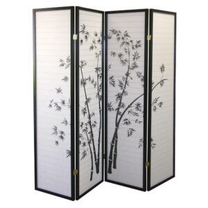 ore international black 4 panel bamboo screen room divider