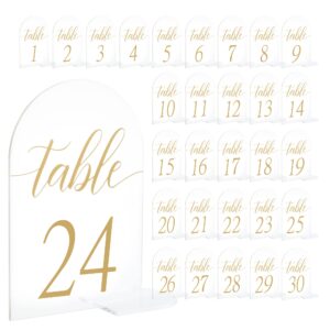 acrylic sign gold printed table numbers, wedding table number for wedding reception hotals acrylic sheets with place card holder(4 x 6 inch) (30)