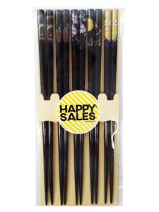 happy sales hsch85/s, bamboo chopsticks gift set crane design, scenery black