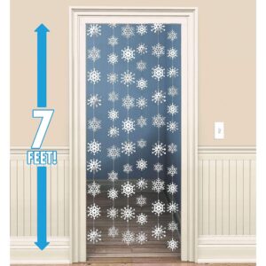 snowflake white foil string decorations - 7' (6 pc) - elegant winter party decor - perfect for holidays & events