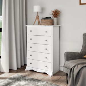 Prepac Sonoma Superior 5-Drawer Chest for Bedroom - Spacious and Stylish Chest of Drawers, Measuring 17.75"D x 31.5"W x 44.75"H, In White Finish