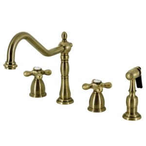 kingston brass kb1793axbs widespread kitchen faucet, antique brass