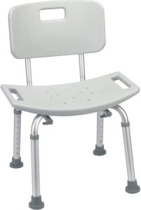 drive medical rtl12202kdr deluxe bath chair, gray, aluminum frame, corrosion proof, height adjustable suction-type tip legs