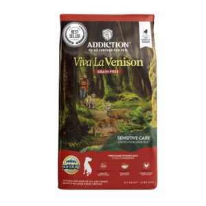 addiction viva la venison premium grain-free dry dog food - single protein & novel meat with probiotics - no chicken, beef, or turkey - ideal for all dogs & puppies 20lb