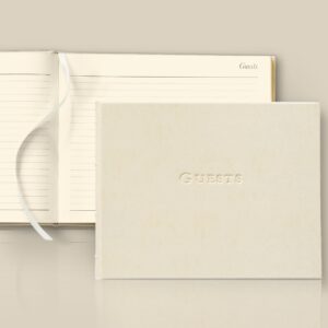 Gallery Leather Guest Book Wedding, Guestbook for Vacation Home, Baby Shower, Party, Special Events, add Polaroid Photos, 192 Lined Pages, Bonded Leather, Hardcover - Freeport Ivory