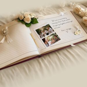 Gallery Leather Guest Book Wedding, Guestbook for Vacation Home, Baby Shower, Party, Special Events, add Polaroid Photos, 192 Lined Pages, Bonded Leather, Hardcover - Freeport Ivory