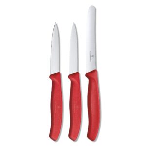 victorinox swiss classic paring knife set, set of 3, straight edge, extra sharp, robust plastic handle, red