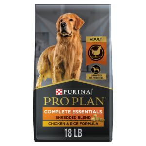 purina pro plan high protein dog food with probiotics for dogs, shredded blend chicken & rice formula - 18 lb. bag