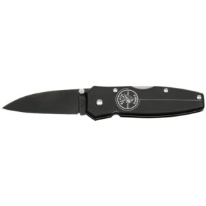 klein tools 44000-blk black lightweight lockback knife with black aluminum handle, 2-1/4-inch drop-point blade