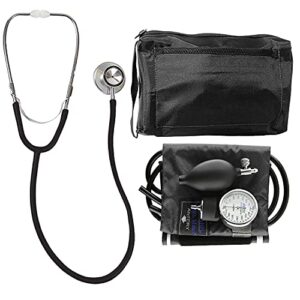 mabis blood pressure cuff and dual head stethoscope kit, combination home sphygmomanometer with calibrated nylon cuff, professional quality, carrying case, black